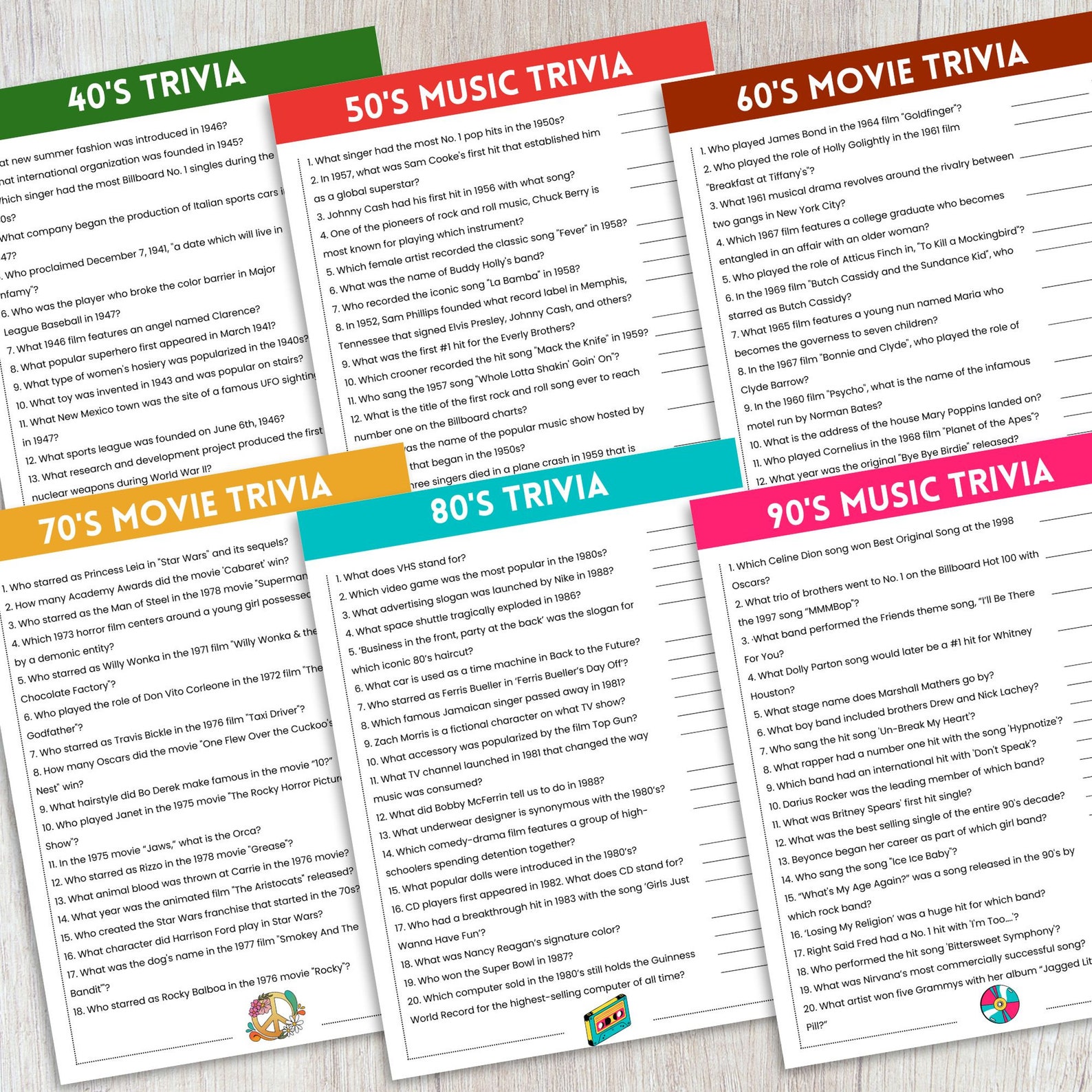 Decades Trivia Mega Bundle, Decades Trivia, Music Trivia, Movie Trivia ...