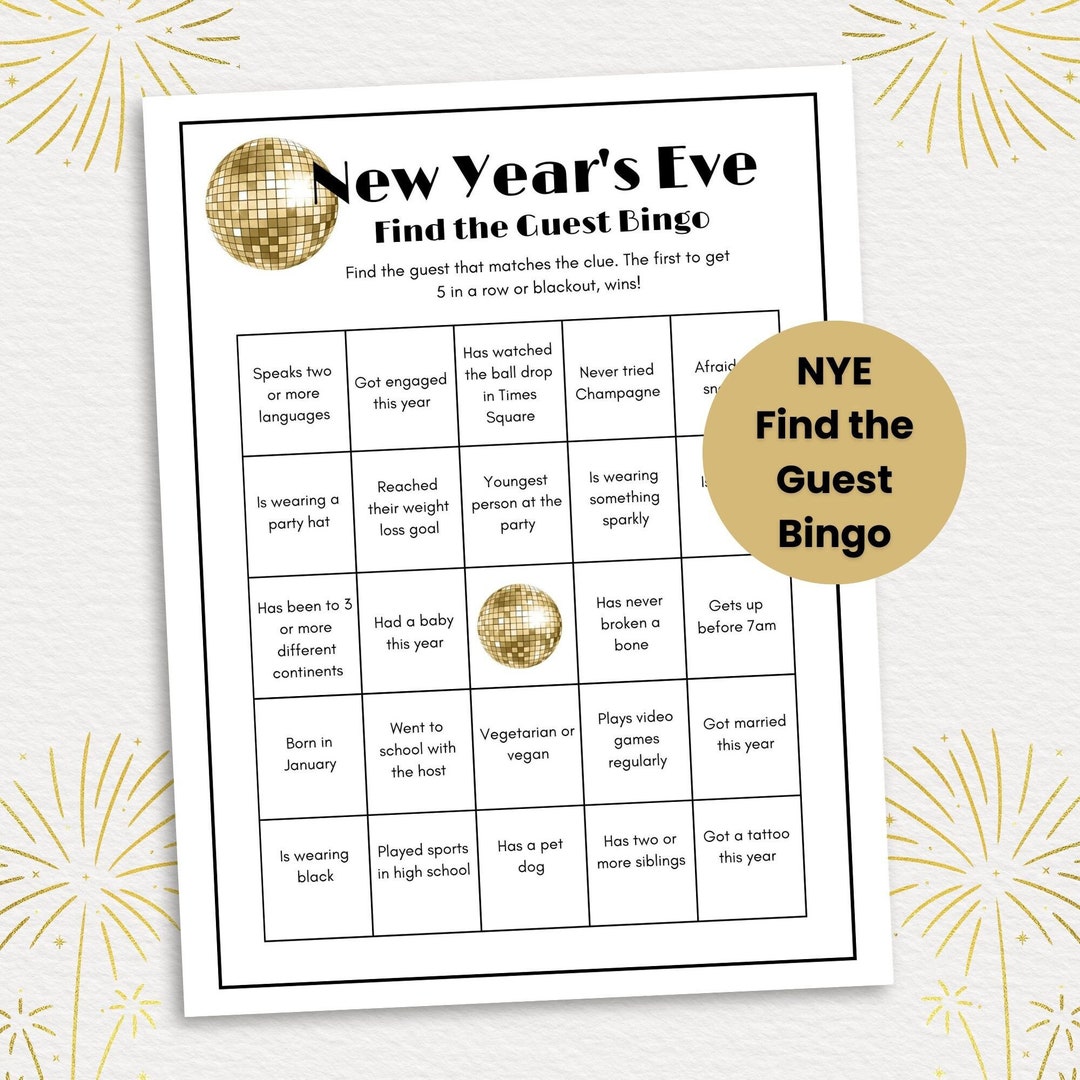 New Years Eve Find the Guest Bingo Game, NYE Games, New Years Eve Party ...