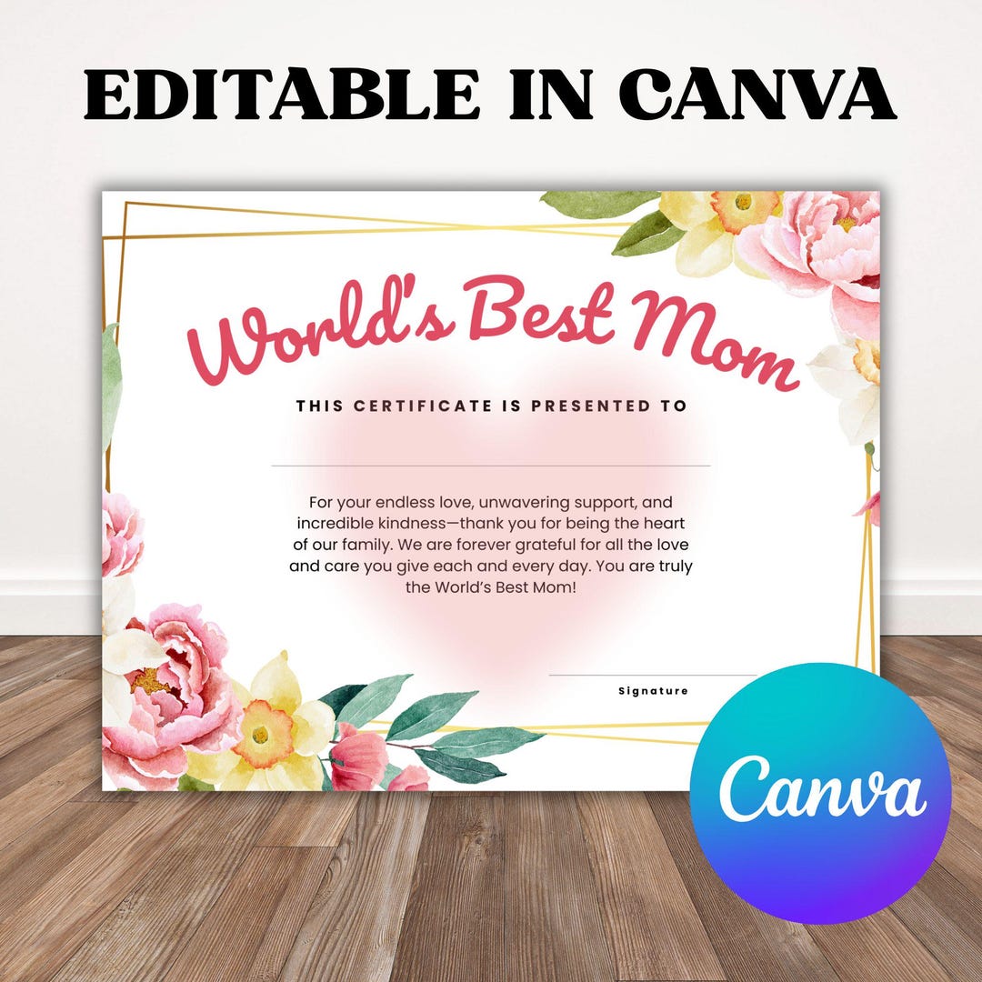 Editable World's Best Mom Certificate, Mom Certificate, Meaningful Mom ...