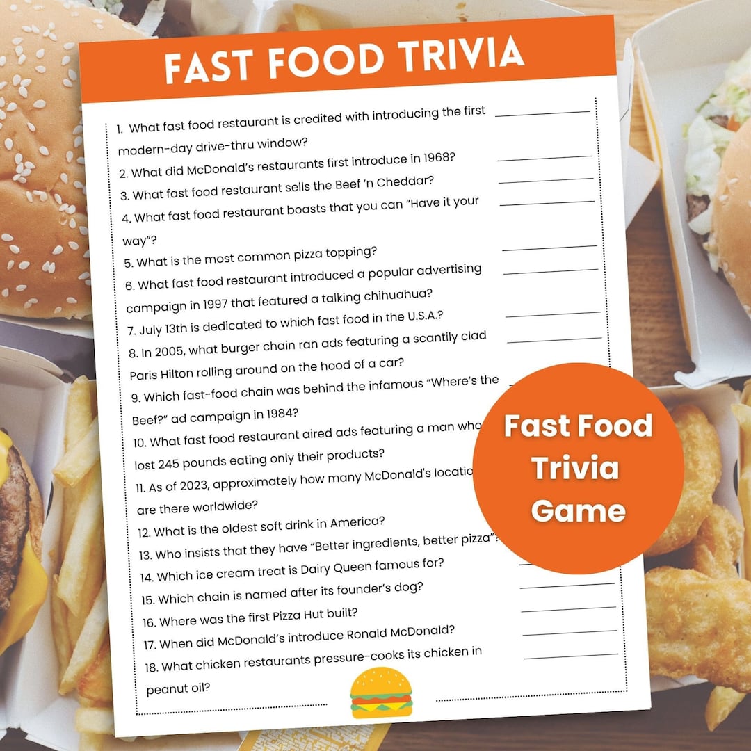 Fast Food Trivia, Trivia Game for Kids and Adults, Trivia Night, Family ...