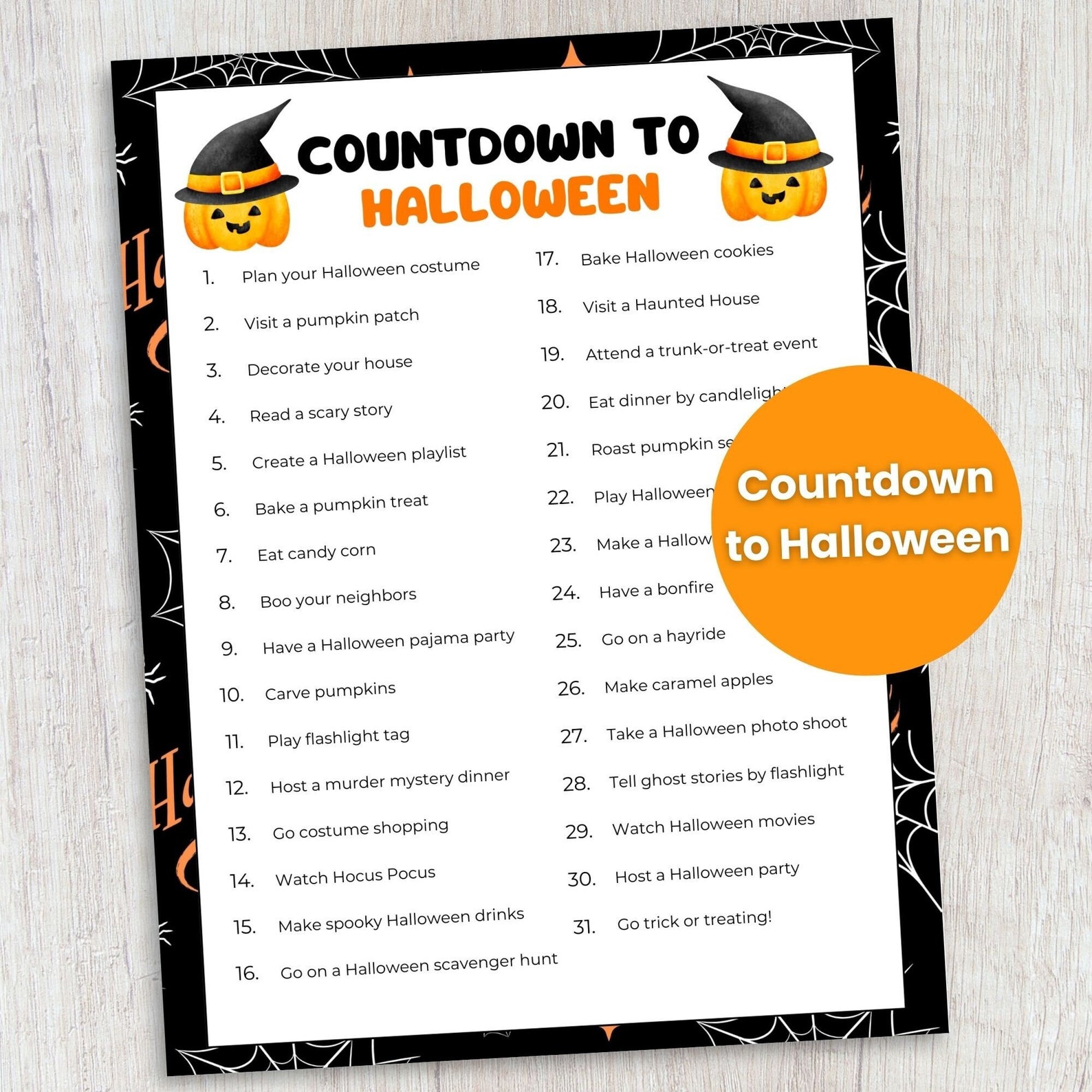 Halloween Countdown Calendar Printable, Halloween Advent Calendar ...