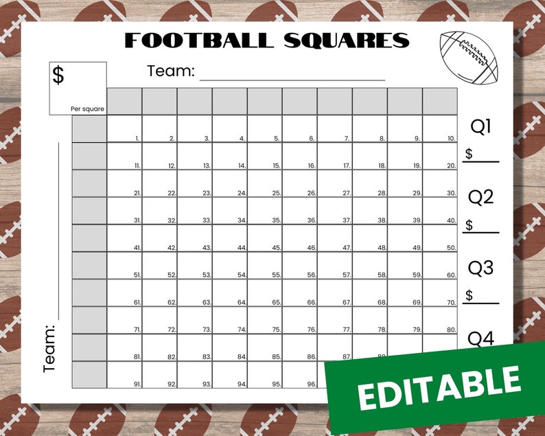 Editable Football Squares Game Printable Football Fundraiser - Etsy