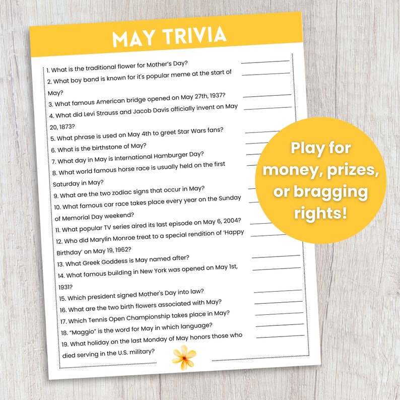 May Trivia Game, Spring Trivia Game, Trivia Questions, Trivia Game for ...