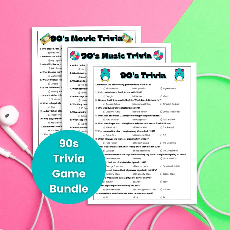 90s Trivia Game Bundle, 90s Music Trivia, 90s Movie Trivia, 90s Party ...