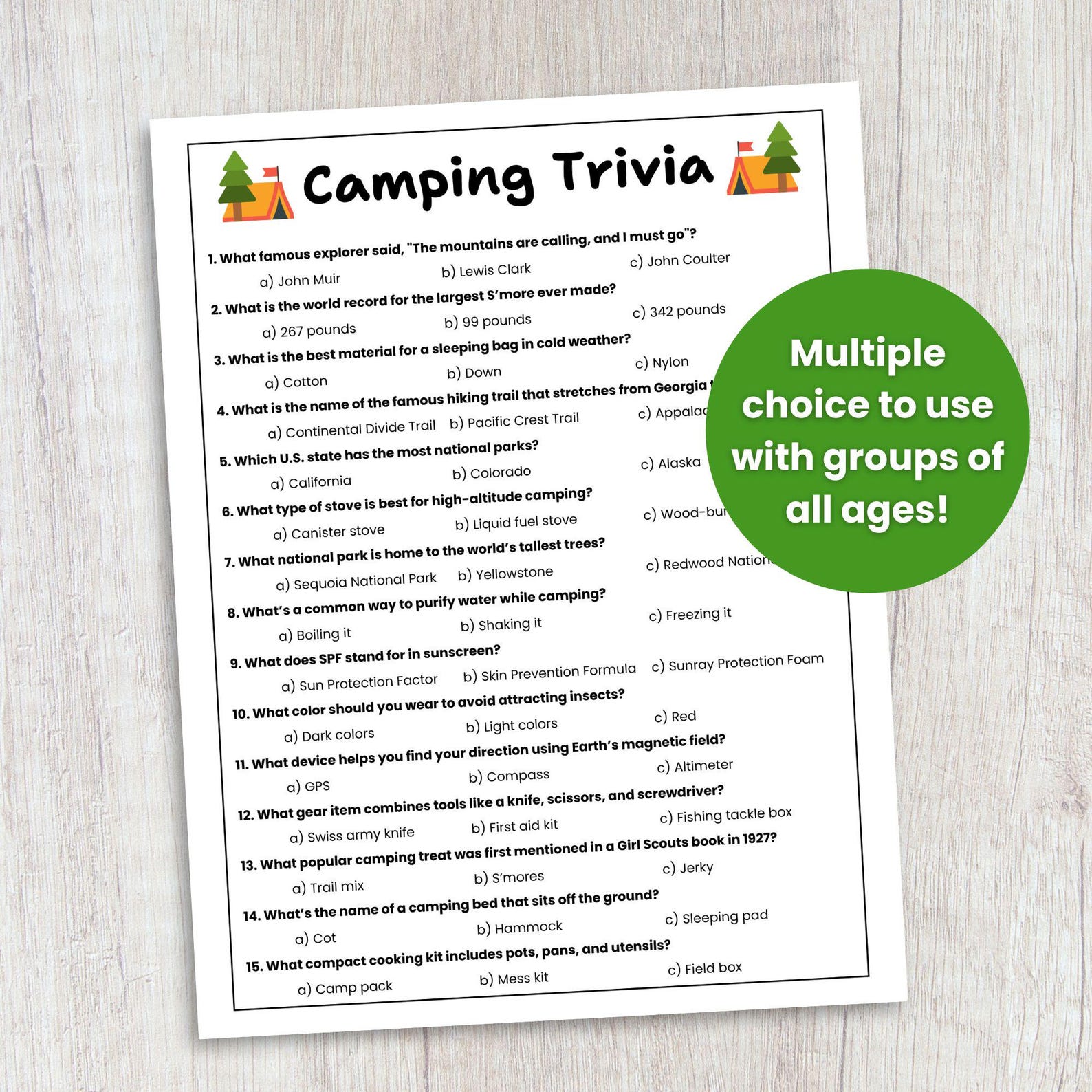 Camping Trivia Game, Road Trip Games, RV Life, Summer Trivia, Camping ...