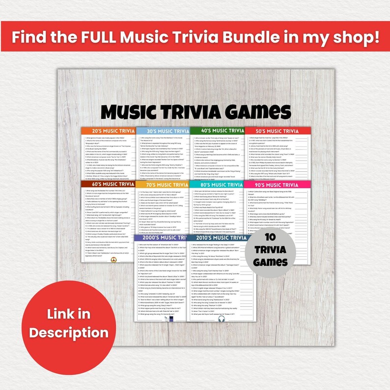 50s Music Trivia Game, 50s Theme Party Game, 50s Trivia, Decades Trivia ...