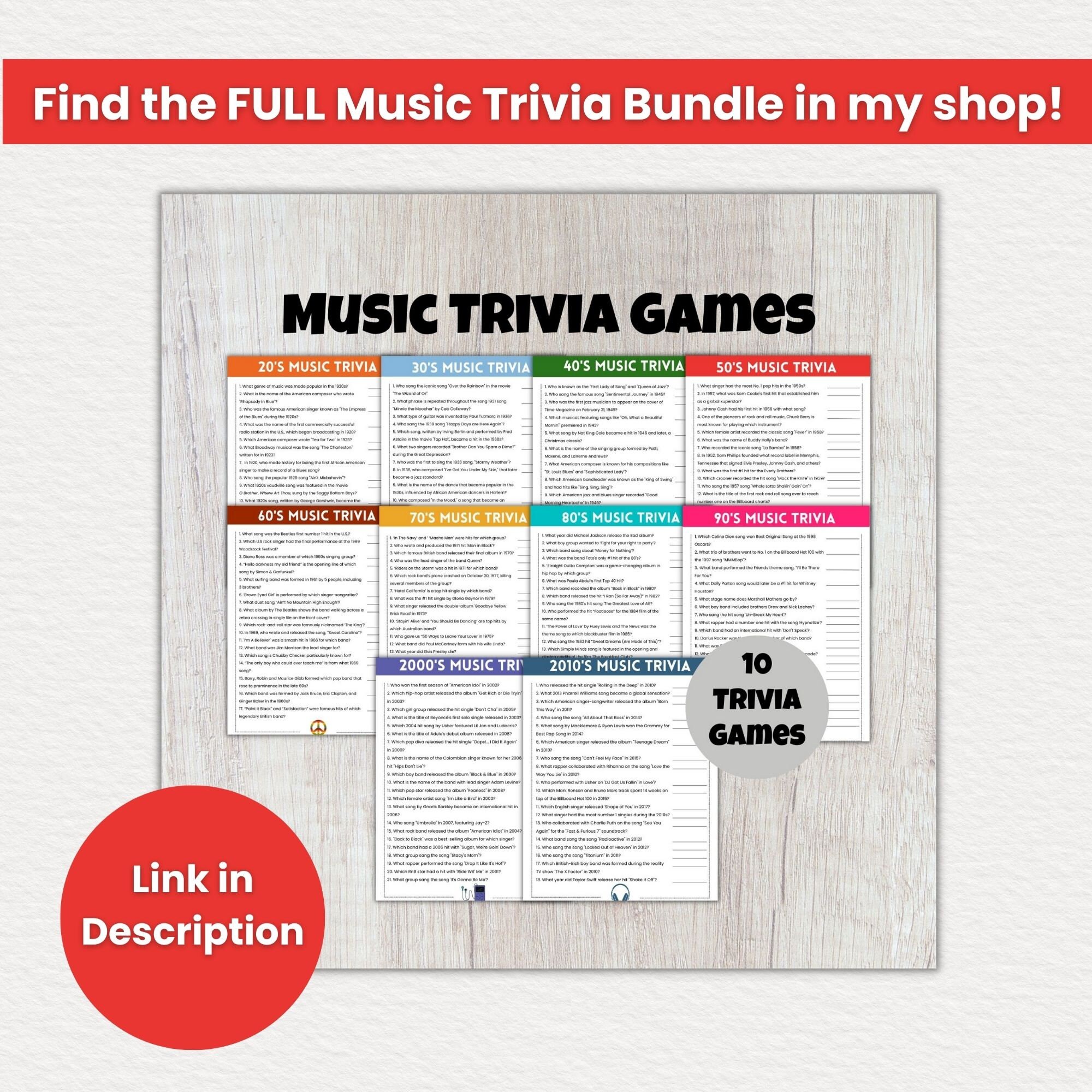 50s Music Trivia Game, 50s Theme Party Game, 50s Trivia, Decades Trivia ...