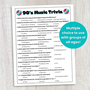 90s Music Trivia Game, 90s Theme Party Game, 1990s Trivia Game, 90s ...