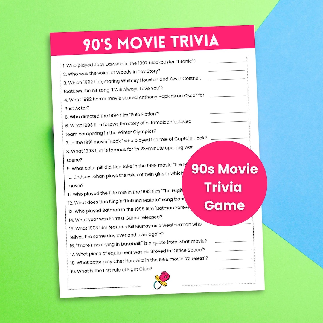 90s Movie Trivia Game, 90s Theme Party Game, 1990s Trivia, Decades ...