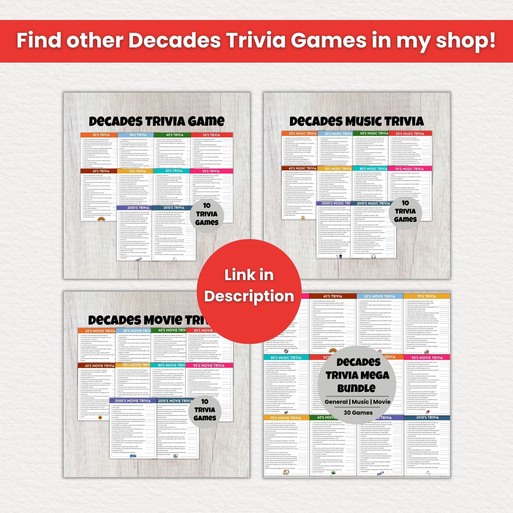 50s Trivia Game Bundle, 50s Music Trivia, 50s Movie Trivia, 50s Party ...