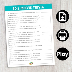 80s Movie Trivia Game, 80s Theme Party Game, 80s Trivia, Decades Trivia ...