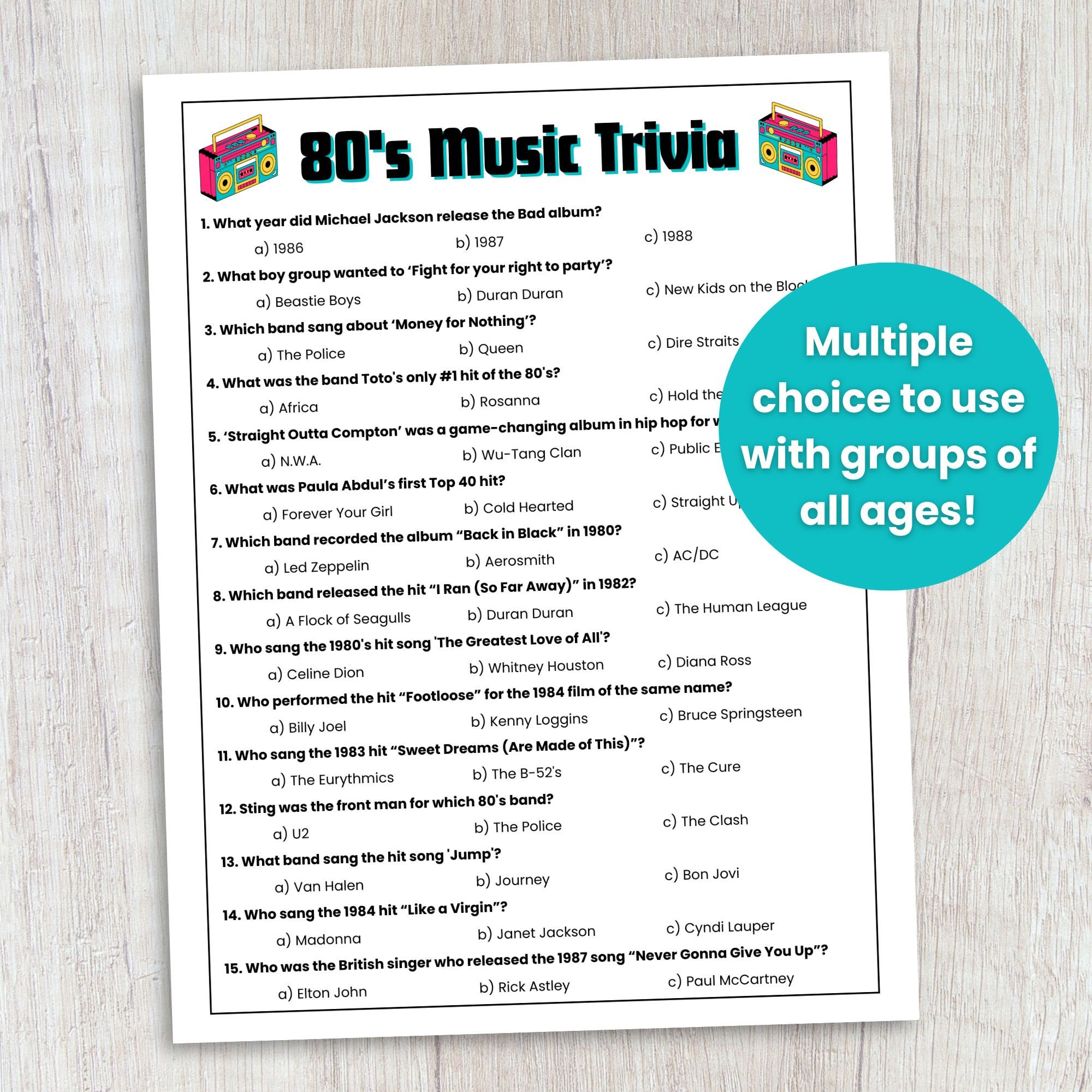 80s Music Trivia Game, 80s Theme Party Game, Decades Trivia, Music ...