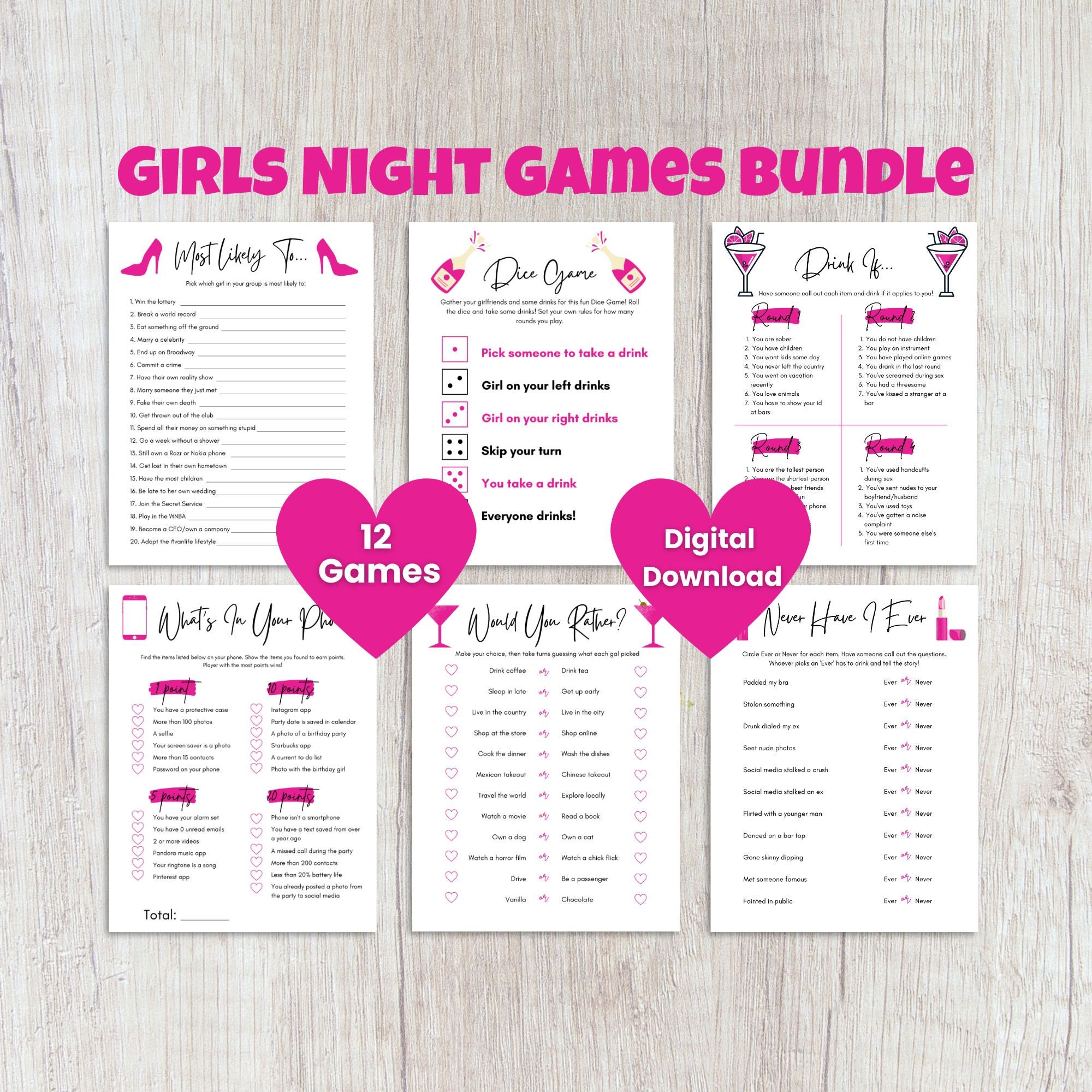 Girls Night Games Bundle, 12 Games for Ladies Night, Girls Night In ...