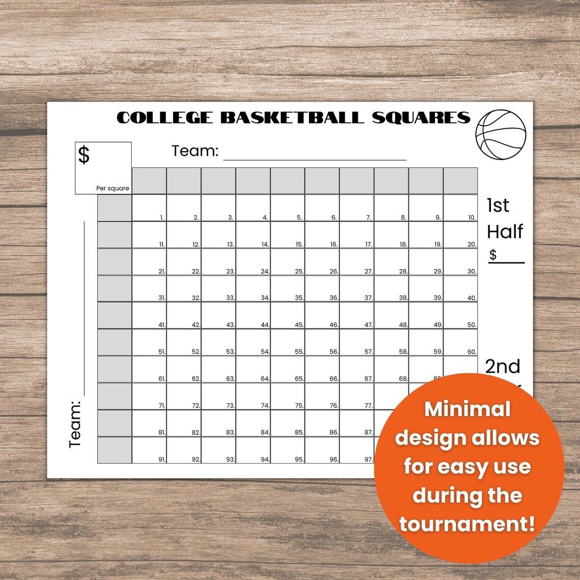 College Basketball Squares Game, Sports Betting Game, 100 Squares Game ...
