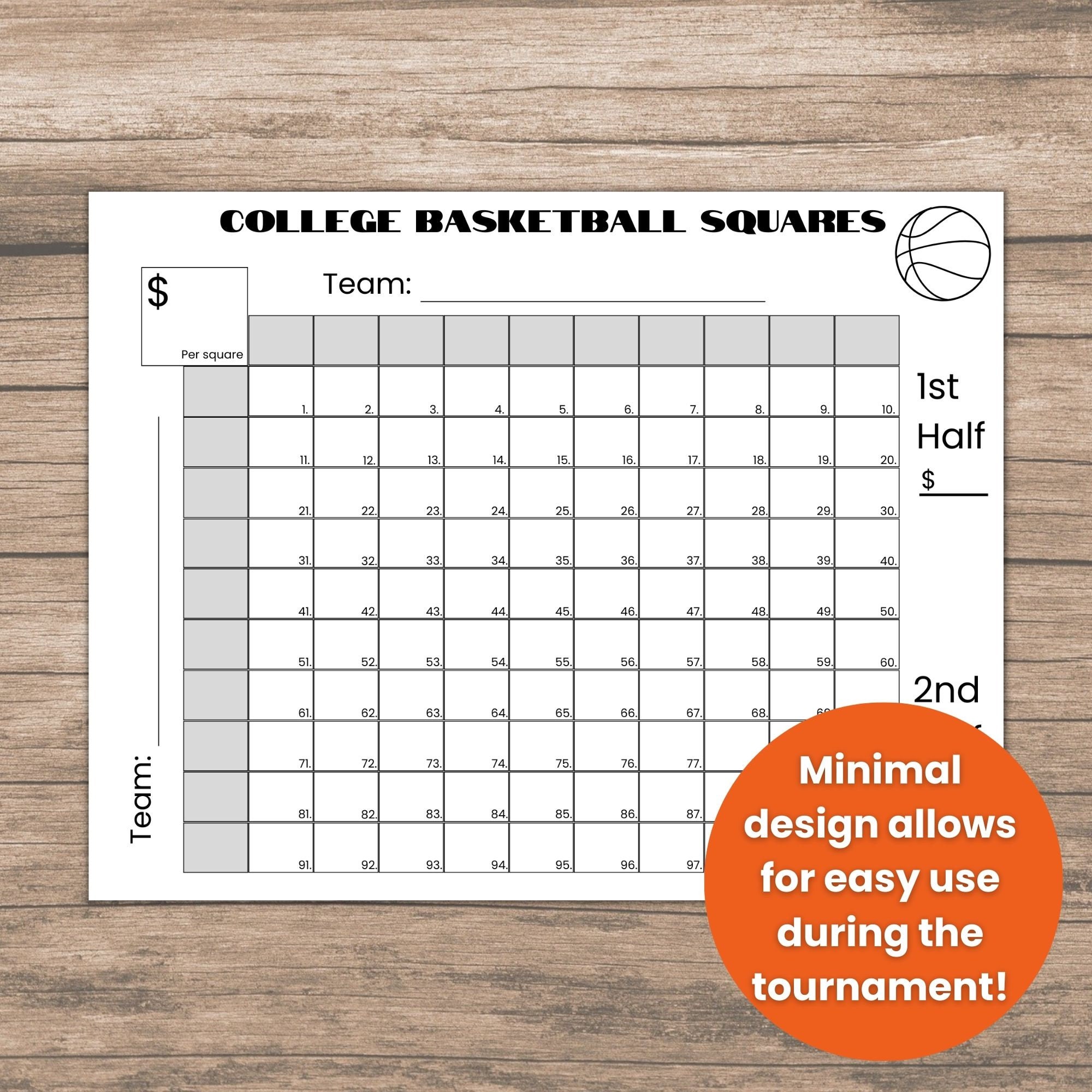 College Basketball Squares Game, Sports Betting Game, 100 Squares Game ...