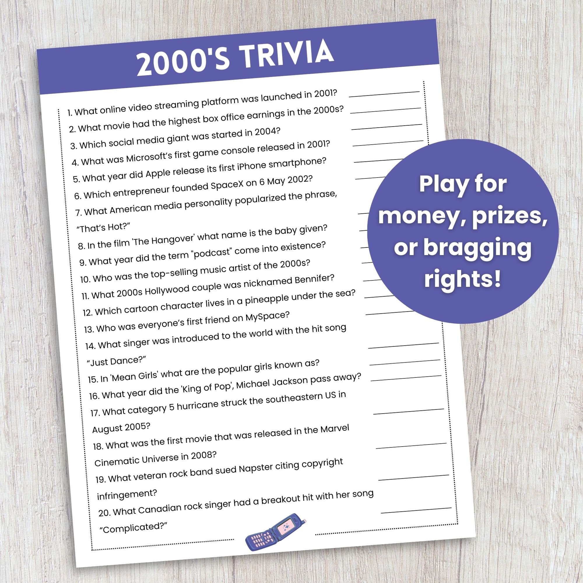2000s Trivia Game, 2000s Theme Party Game, Decades Trivia, Trivia Game ...