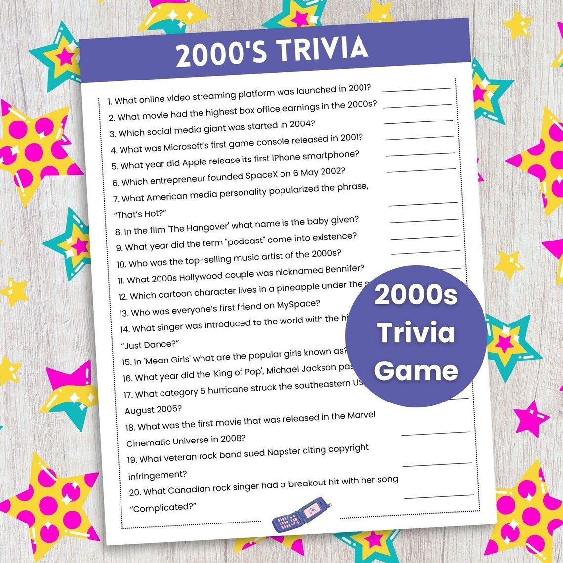 2000s Trivia Game, 2000s Theme Party Game, Decades Trivia, Trivia Game ...