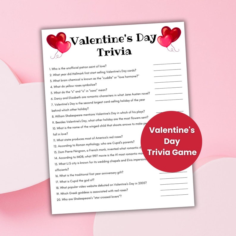 Valentines Day Trivia Game, Galentines Day Trivia Game, Adult Valentine ...