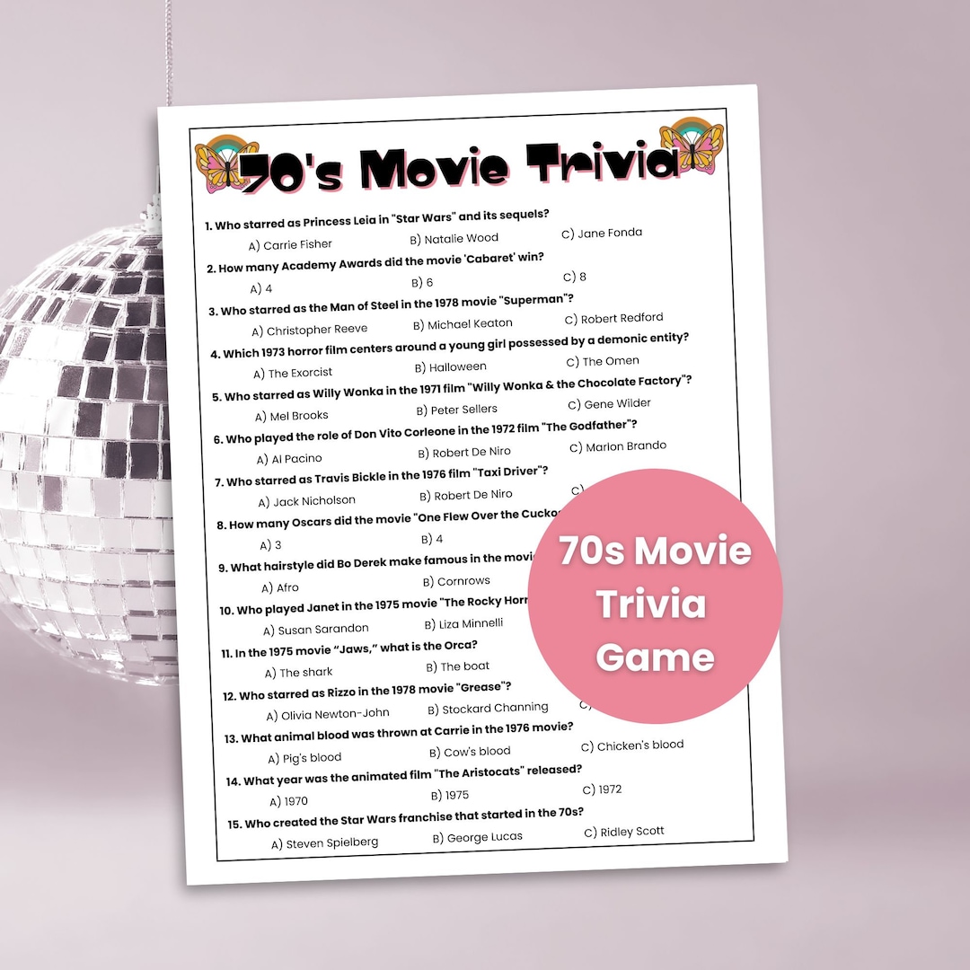 70s Movie Trivia Game, 70s Theme Party Game, 1970s Trivia, Decades ...