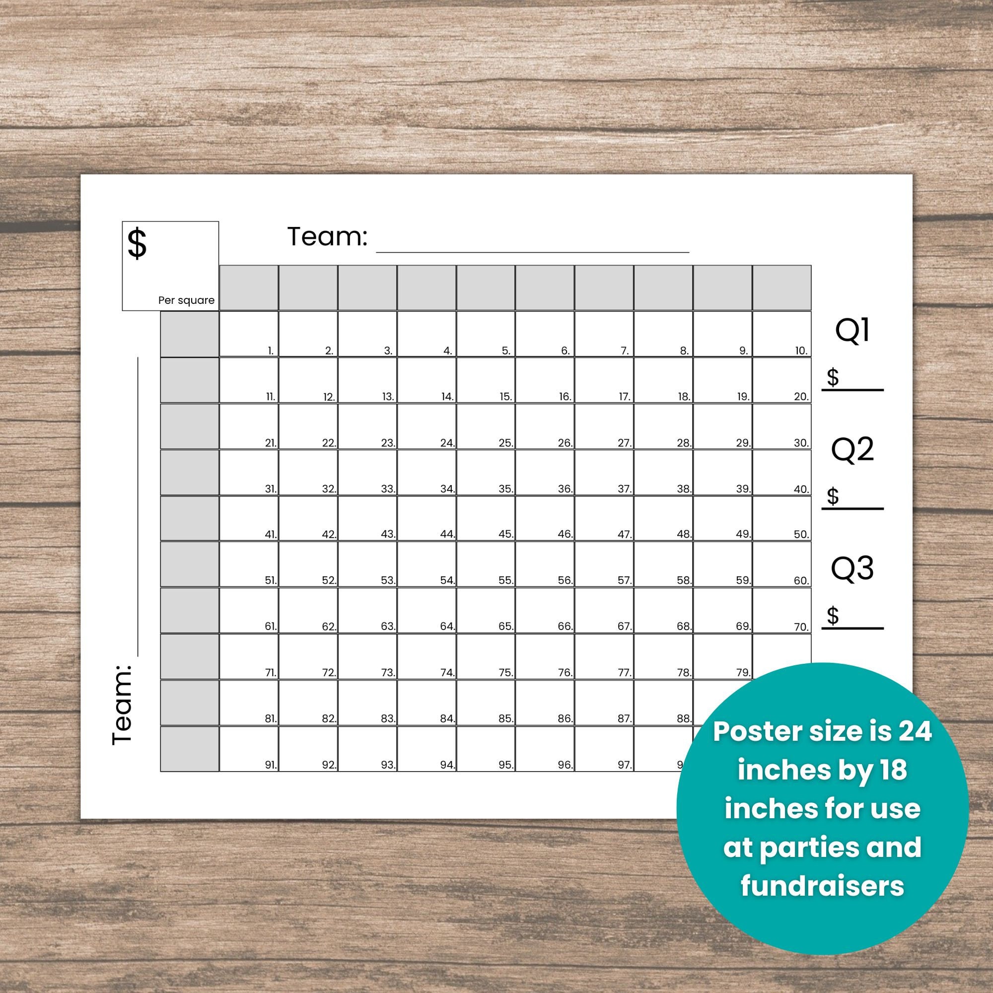 100 Squares Game Printable Poster Size 24x18 Inches, Good for ...