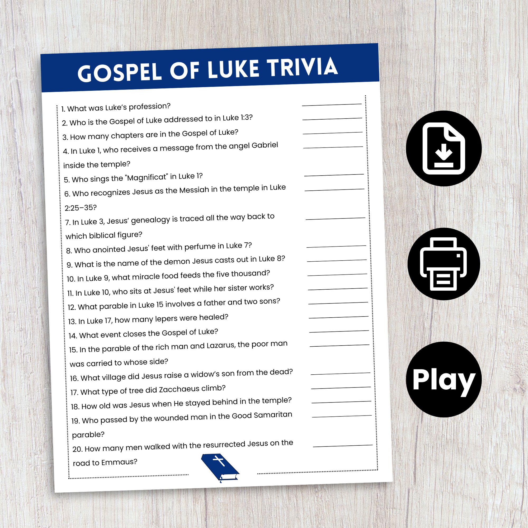 The Gospel of Luke Bible Trivia Game, Church Games, Womens Ministry ...