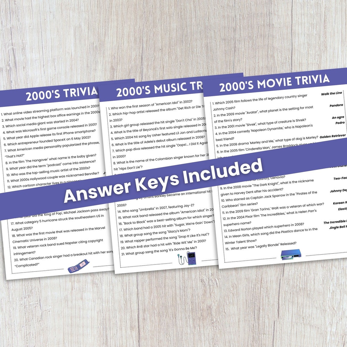 2000s Trivia Game Bundle, 2000s Music Trivia, 2000s Movie Trivia, 2000s ...