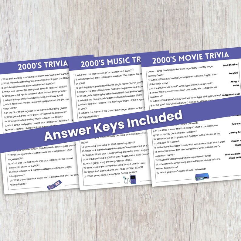 2000s Trivia Game Bundle, 2000s Music Trivia, 2000s Movie Trivia, 2000s ...