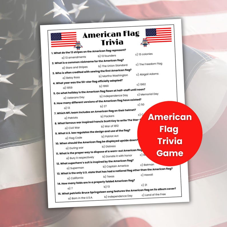 American Flag Trivia Game, USA Trivia, Patriotic Trivia, 4th of July ...