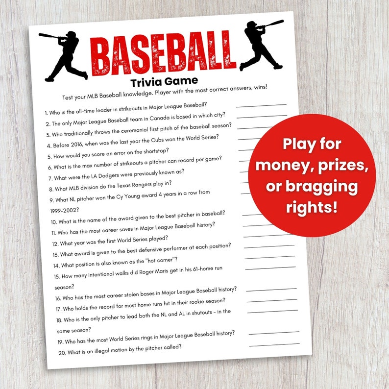 Baseball Trivia Game, Baseball Printable Game, Sports Trivia, Baseball ...