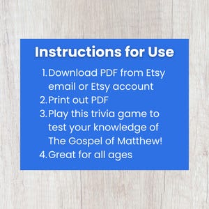 Gospel of Matthew Bible Trivia Game, Church Games, Womens Ministry ...