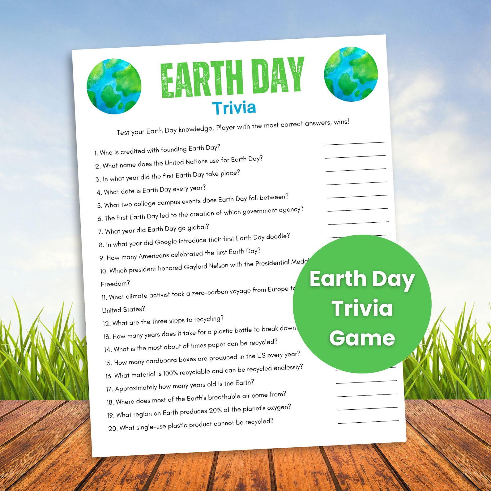 Earth Day Trivia for Teens and Adults, Earth Day Activity, Earth Day ...