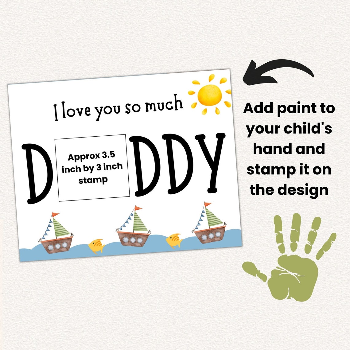 I Love You Daddy Handprint Art With Sailboat, Fathers Day Handprint ...