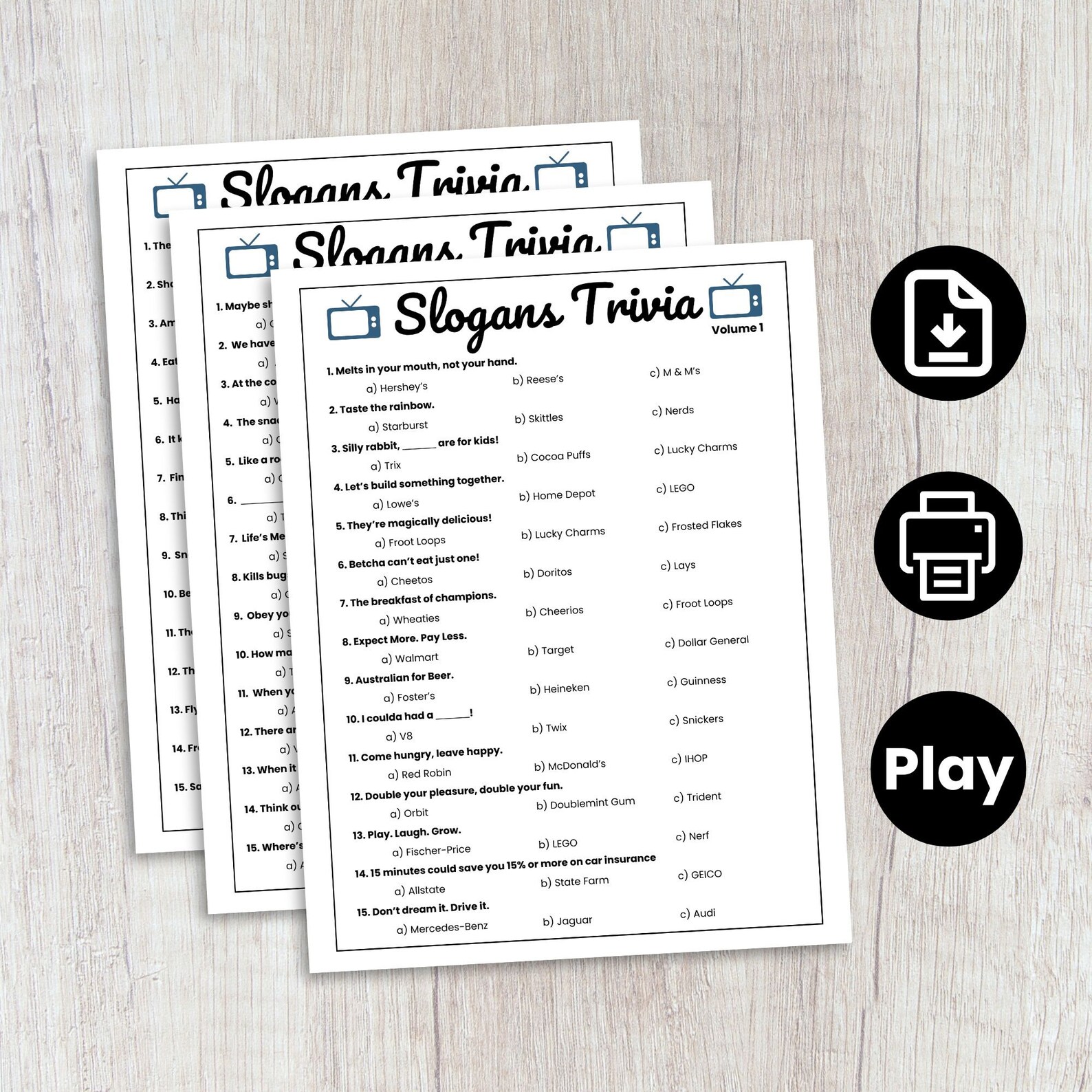 Slogans Trivia Game Bundle Multiple Choice, TV Commercial Trivia ...