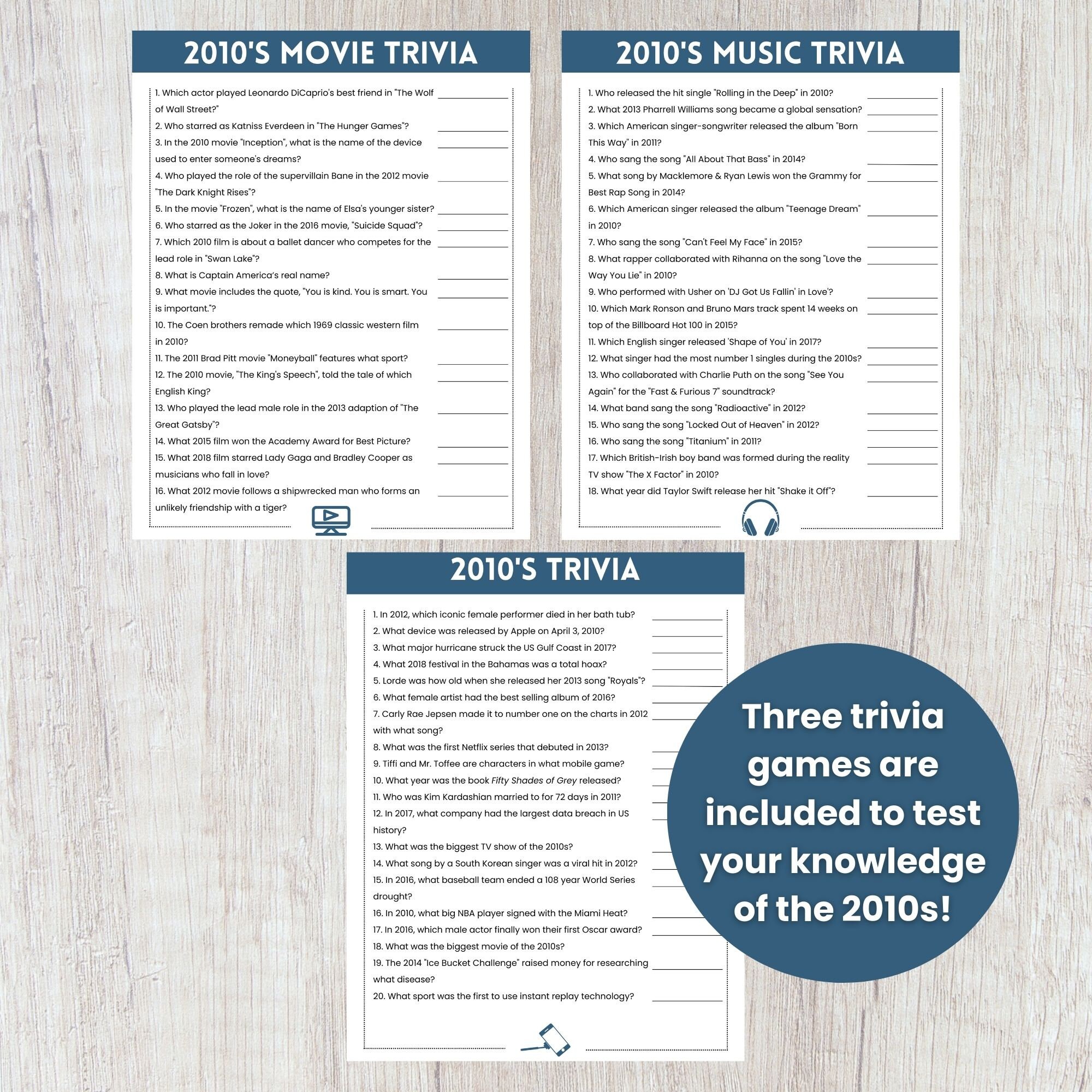 2010s Trivia Game Bundle, 2010s Music Trivia, 2010s Movie Trivia, 2010s ...