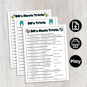 90s Trivia Game Bundle, 90s Music Trivia, 90s Movie Trivia, 90s Party ...