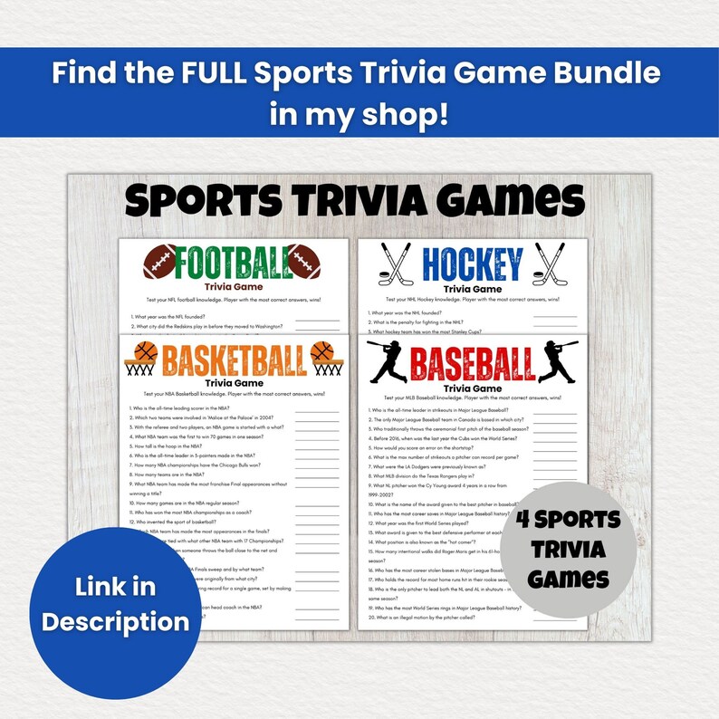 Hockey Trivia Game, Hockey Printable Game, Sports Trivia, Trivia ...