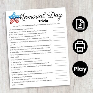 Memorial Day Trivia, Patriotic Games, Memorial Day Games, Memorial Day ...