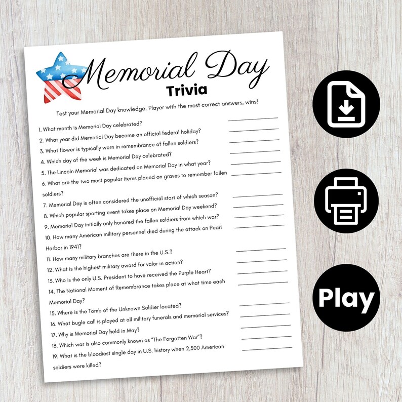 Memorial Day Trivia, Patriotic Games, Memorial Day Games, Memorial Day ...