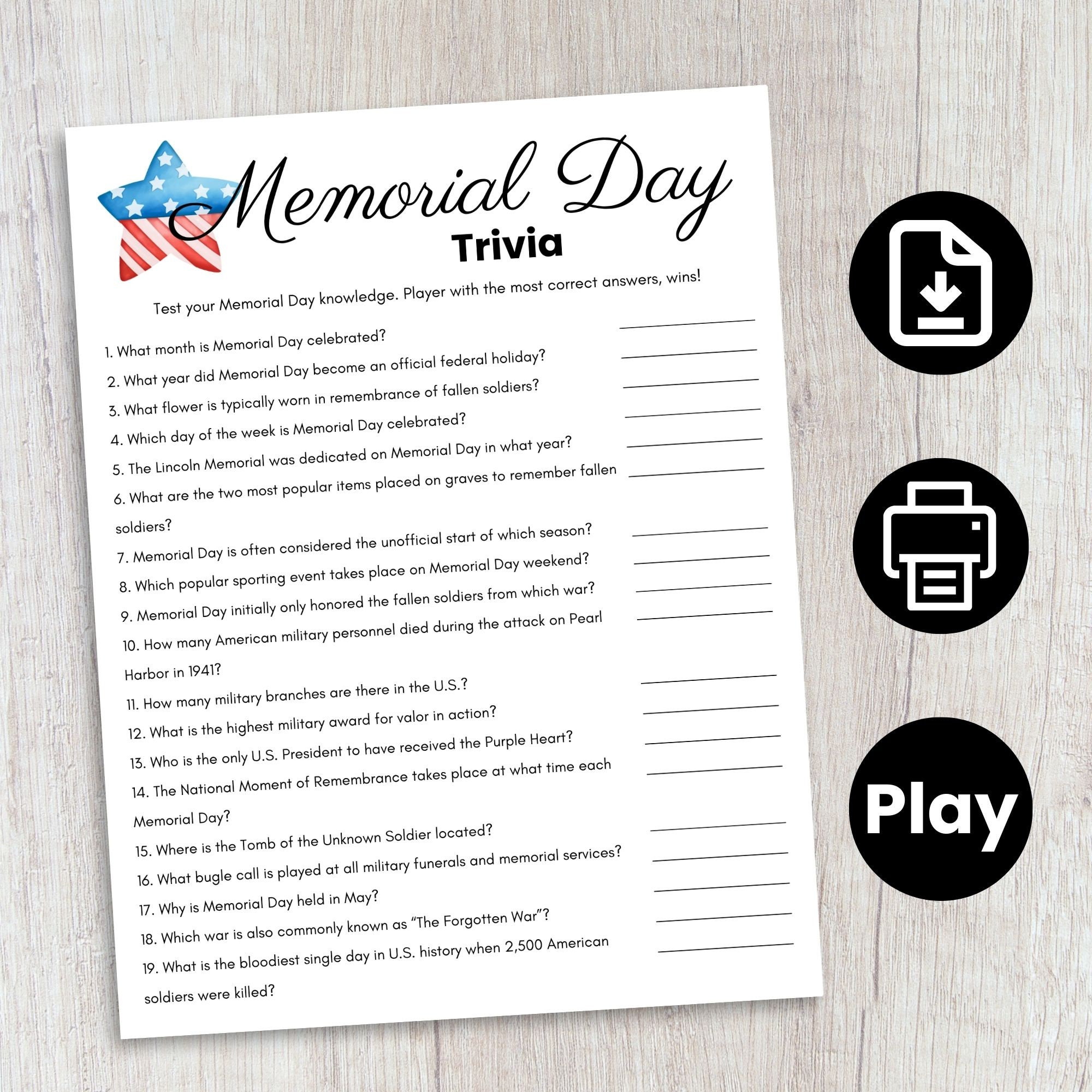 Memorial Day Trivia, Patriotic Games, Memorial Day Games, Memorial Day ...
