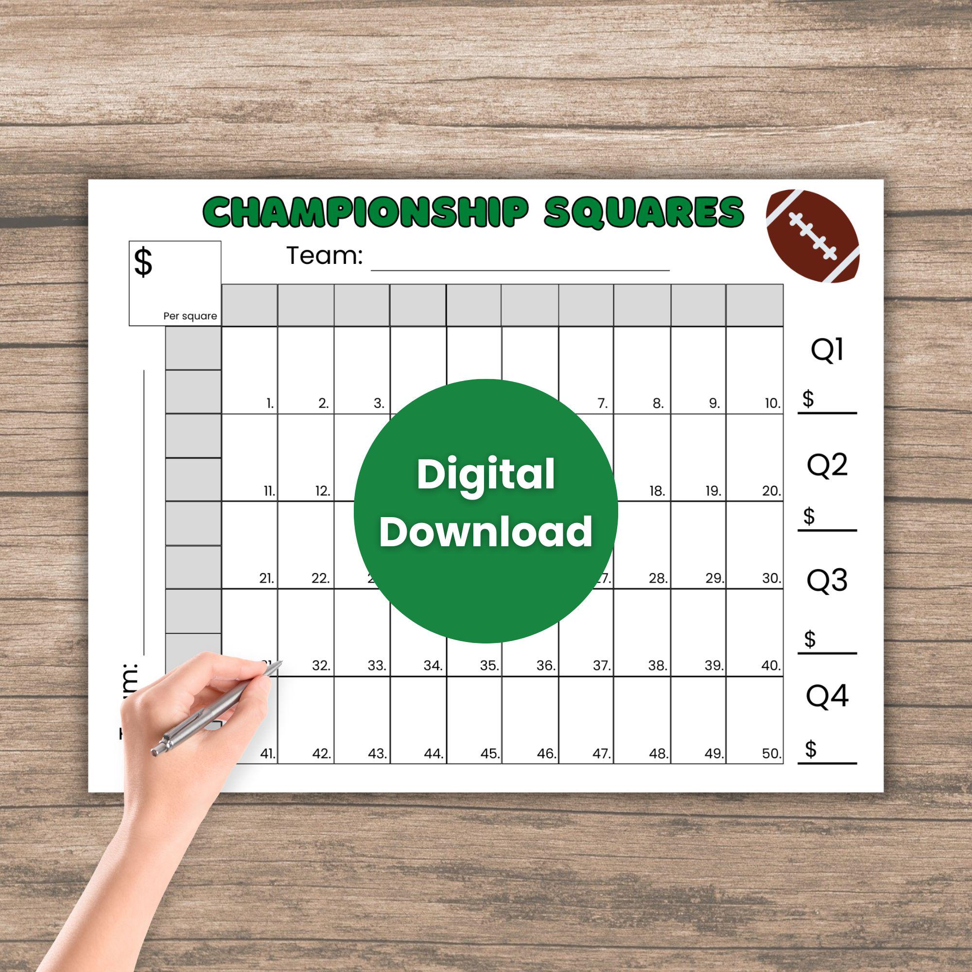 Championship 50 Squares Game, Football Squares Game Printable With ...