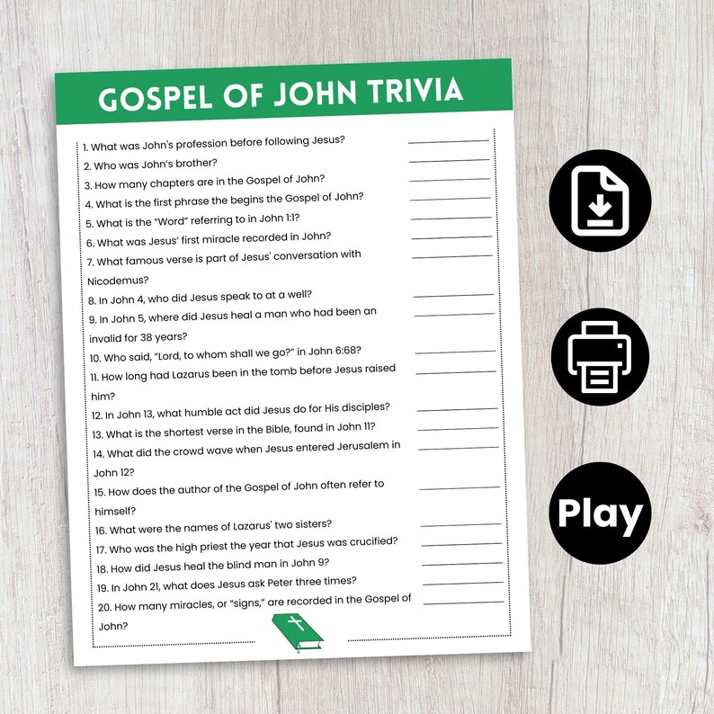 The Gospel of John Bible Trivia Game, Church Games, Womens Ministry ...