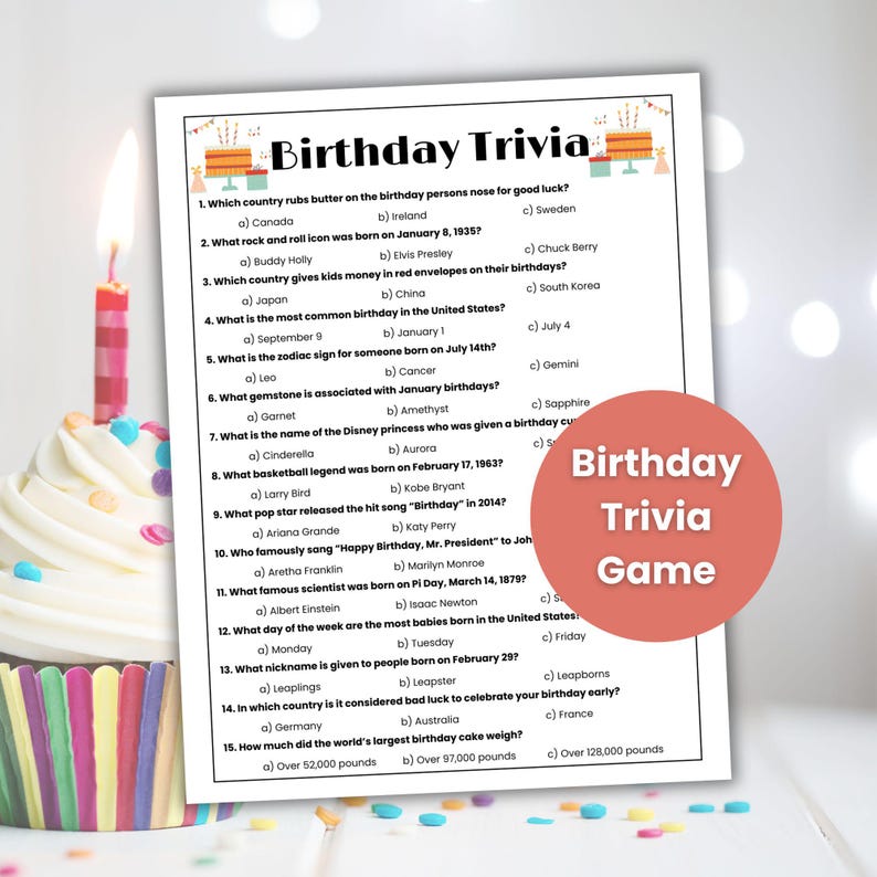Birthday Trivia Game, Birthday Party Game, Birthday Quiz, 30th Birthday ...