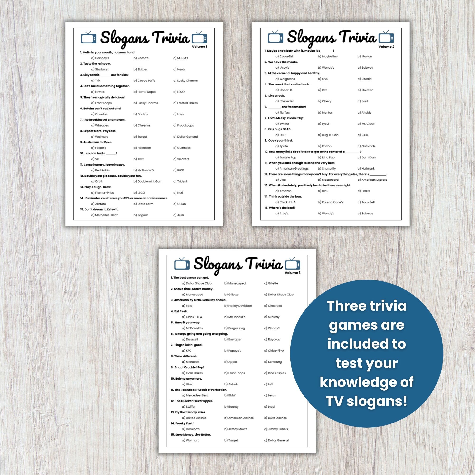 Slogans Trivia Game Bundle Multiple Choice, TV Commercial Trivia ...