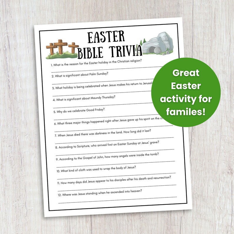 Easter Bible Trivia Game, Holy Week Printable, Easter Sunday School ...