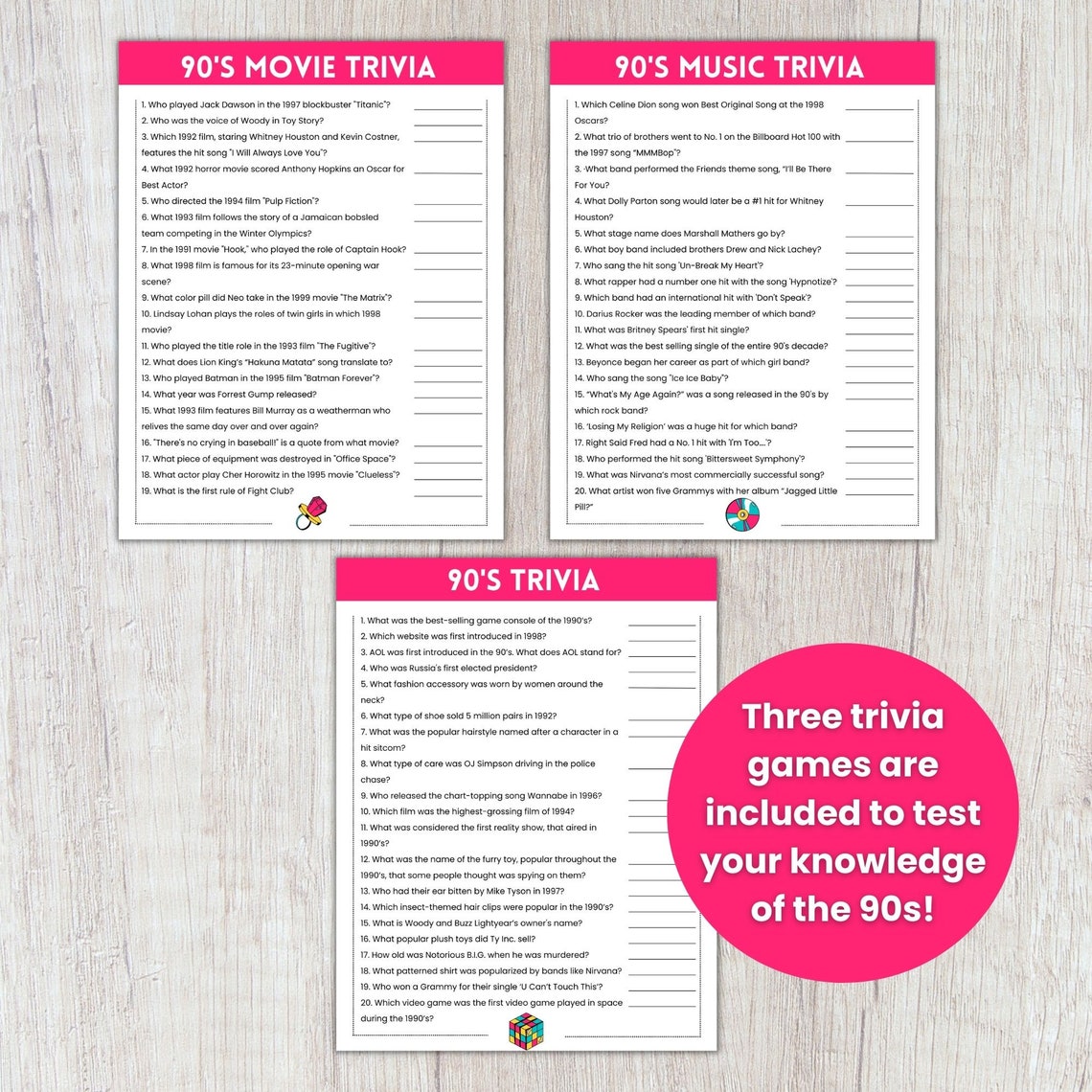 90s Trivia Game Bundle, 90s Music Trivia, 90s Movie Trivia, 90s Party ...