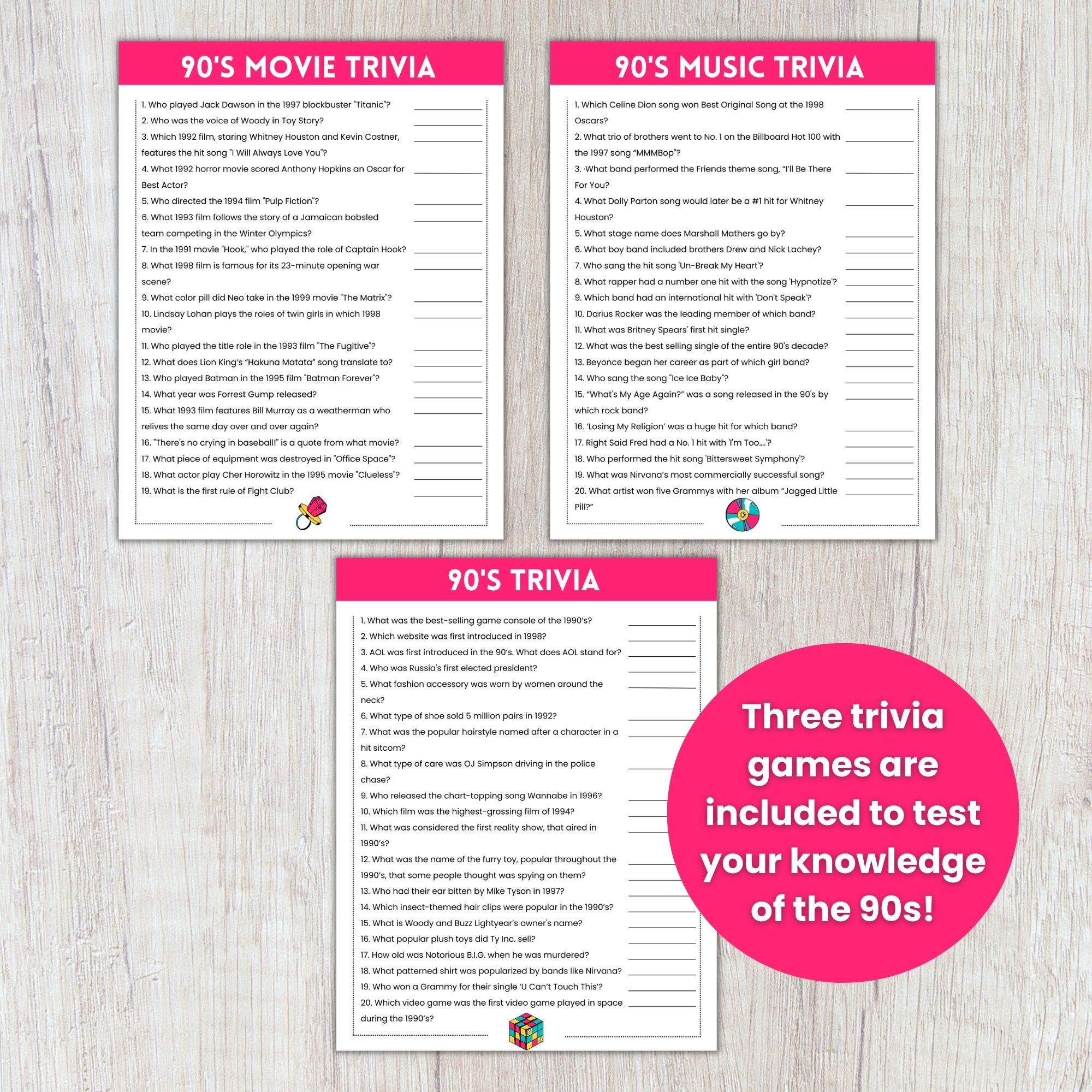 90s Trivia Game Bundle, 90s Music Trivia, 90s Movie Trivia, 90s Party ...