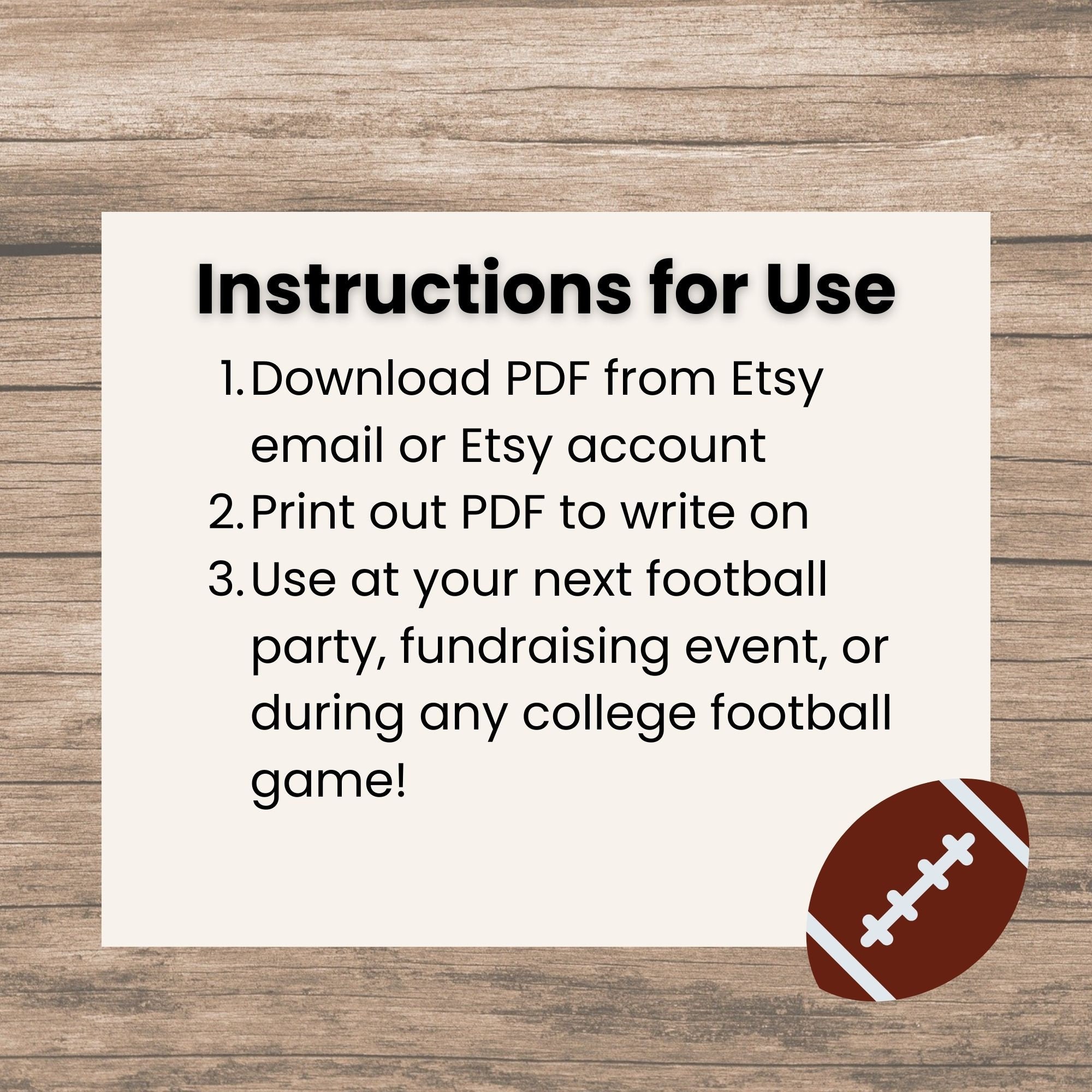 College Football Squares Game Printable, Football Fundraiser, Football ...