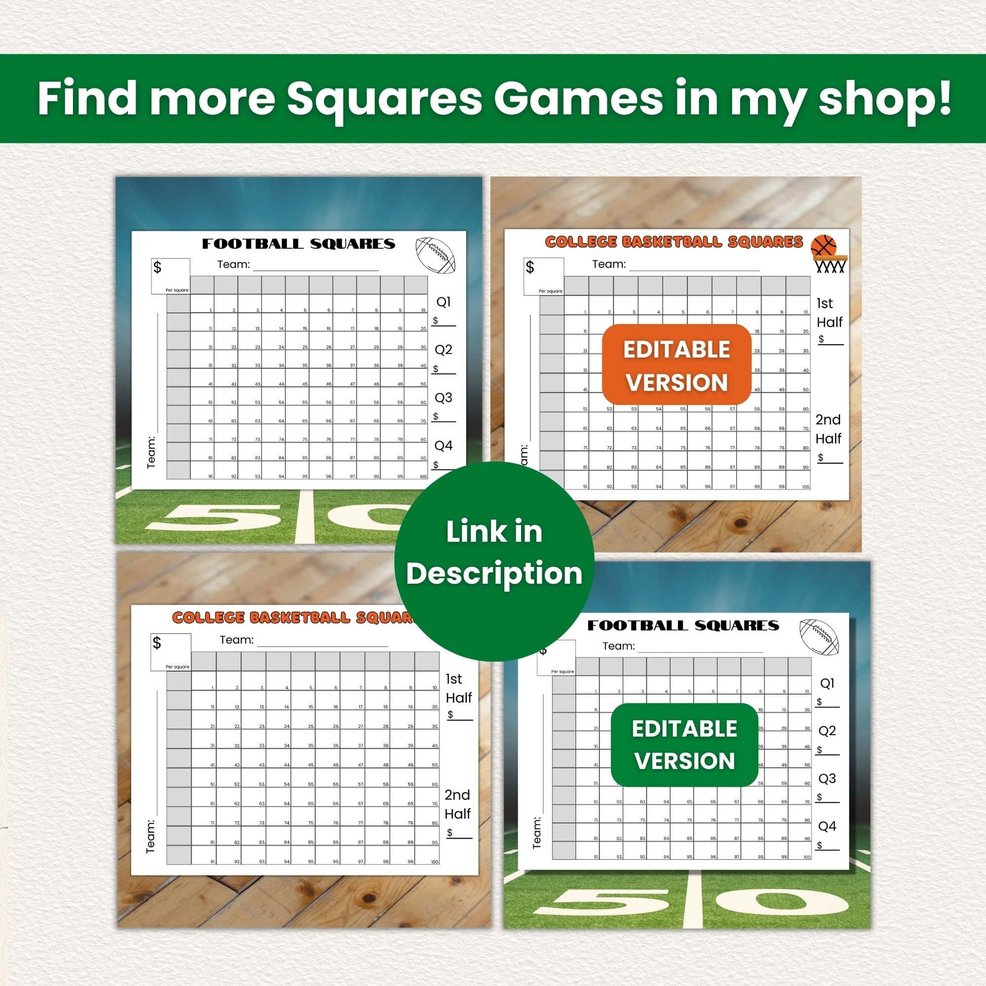 Football Squares Game Bundle, Football Fundraiser, Football Betting ...