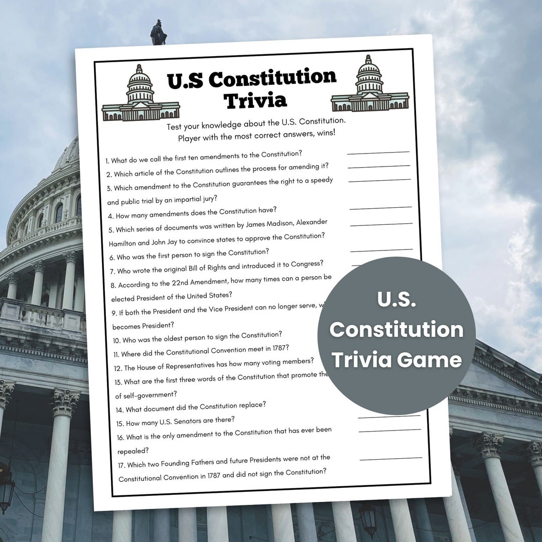 US Constitution Trivia Game, US History Game, Election Party Game ...