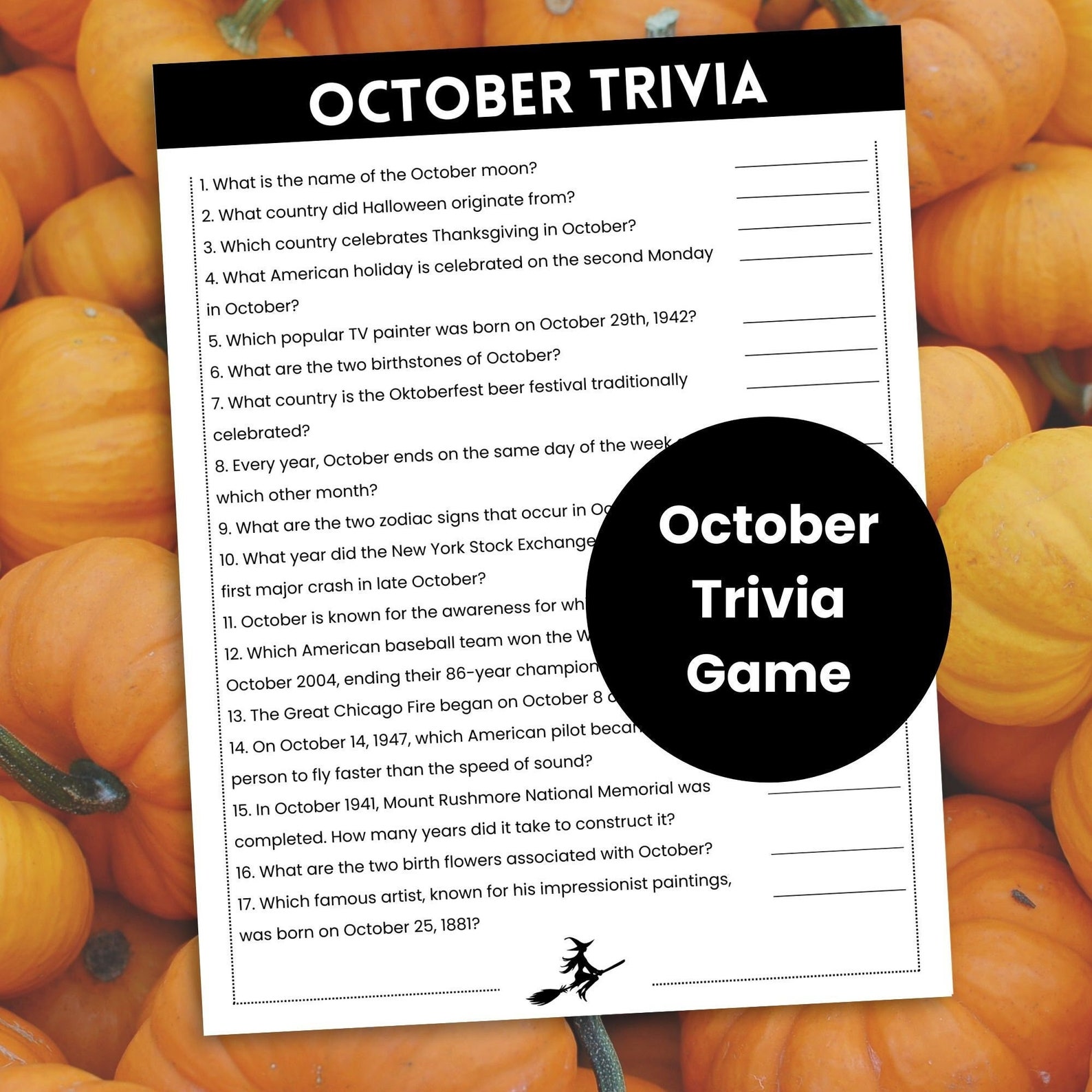 October Trivia Game, Halloween Trivia, Fall Trivia, Trivia Night ...